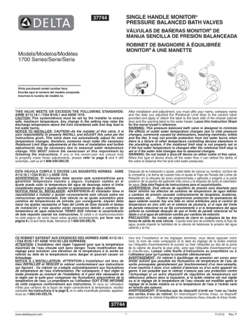 Delta Pressure Balanced Bath Valve 1700 Installation Manual | Manualzz
