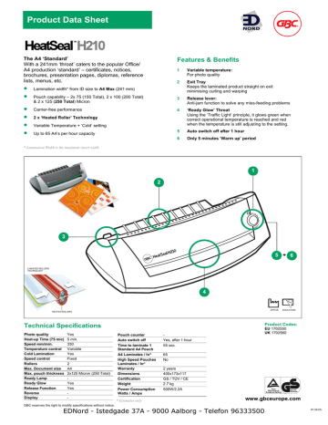 GBC HeatSeal H210 Datasheet | Manualzz
