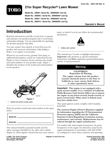 Toro Super Recycler 20090, 20090C, 20091, 20091C Operator's Manual ...