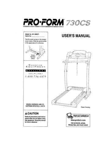 Proform 831299271 ProForm 730CS Treadmill Owner's Manual | Manualzz