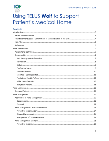 TELUS Wolf EMR Tip Sheet | Patient Panel Management | Manualzz