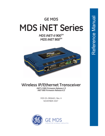 GE MDS MDS iNET-II 900 Reference Manual | Manualzz