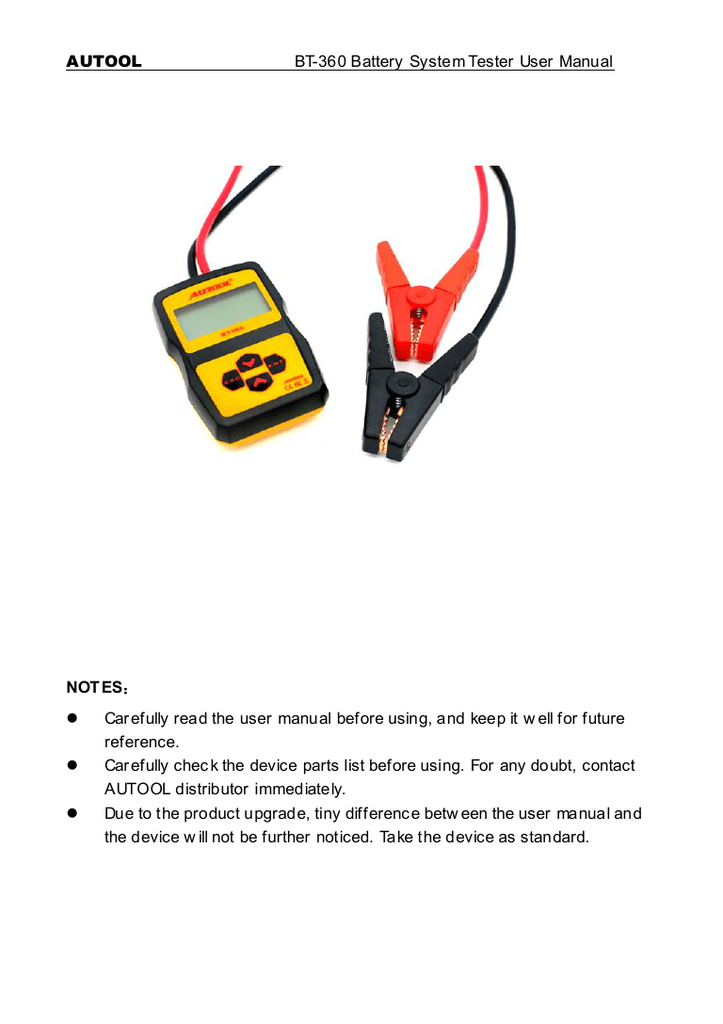 AUTOOL BT-360 Battery System Tester User Manual NOTES | Manualzz