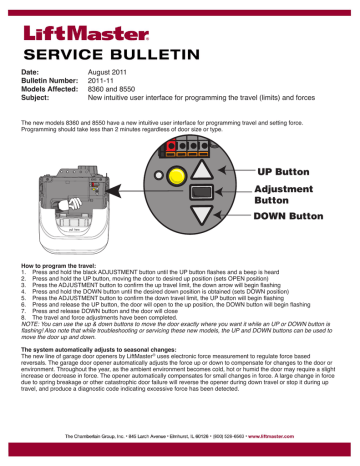 LiftMaster 8360 and 8550 Garage Door Opener Service Bulletin | Manualzz