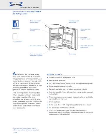 Sub-Zero 249RP Planning Information | Manualzz