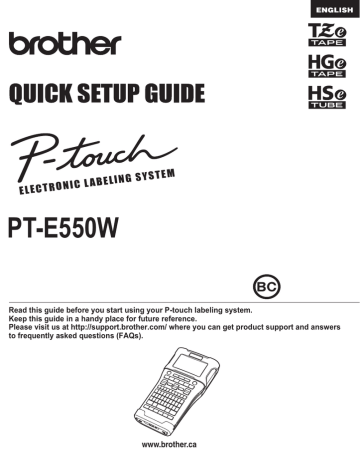 Brother P-touch E550W Quick Setup Guide | Manualzz
