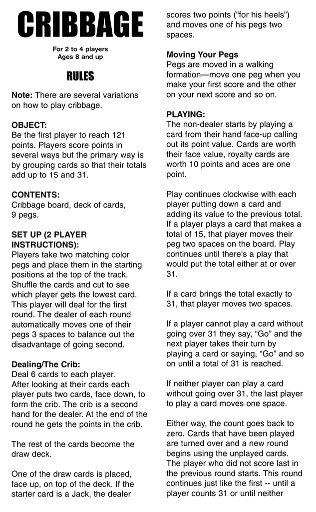 Printable Cribbage Rules Printable World Holiday
