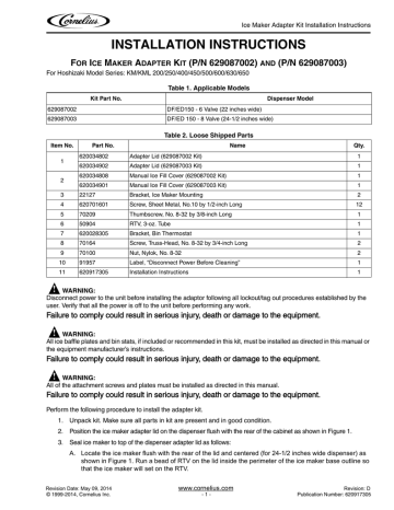 Ice Maker Adapter Kit 629087002, 629087003 Installation Instructions ...