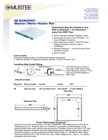 MUSTEE 98 DURAPAN 30 in. x 32 in. Washer Pan Specification | Manualzz