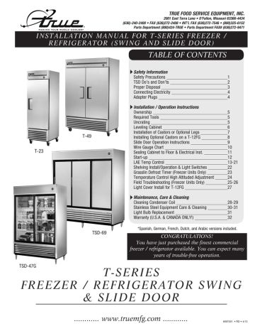 TRUE T-SERIES T-49, T-23, TSD-69 INSTALLATION MANUAL | Manualzz
