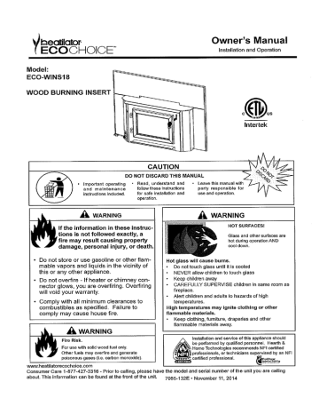 Heatilator ECO-WINS18 Owner's Manual | Manualzz
