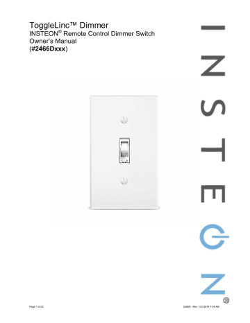 Insteon Dimmer Toggle Switch Owner's Manual | Manualzz