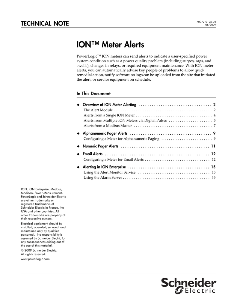 Schneider Electric ION Meter Alerts User Guide | Manualzz