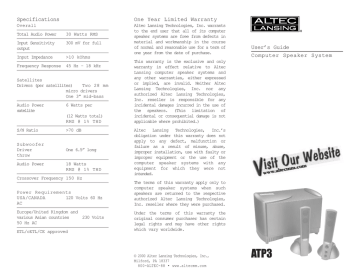 Altec Lansing ATP3 User’s Guide | Manualzz