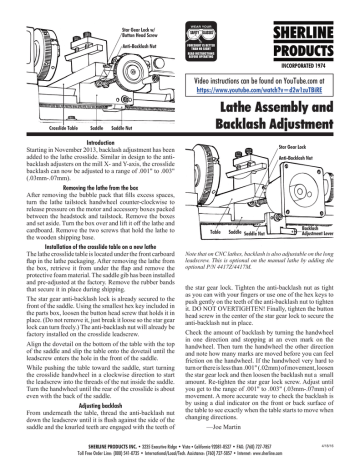 Sherline Lathe Assembly and Backlash Adjustment Instructions | Manualzz