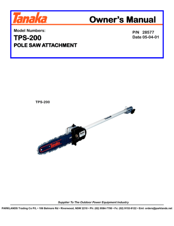 Tanaka TPS 200 pole saw attachment Owner’s Manual | Manualzz