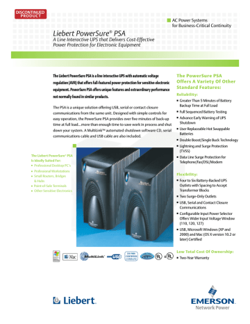 Emerson Liebert PowerSure PSA1000MT-120 Brochure & Specs | Manualzz