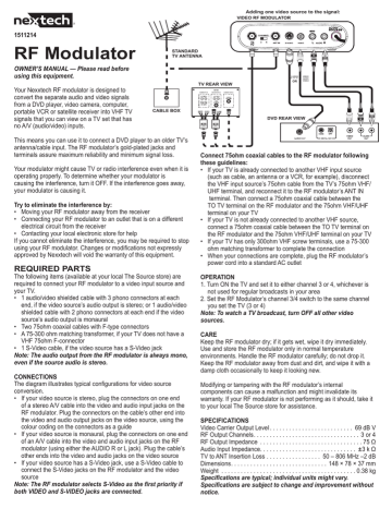 Nexxtech RF Modulator 1511214 Owner's Manual | Manualzz