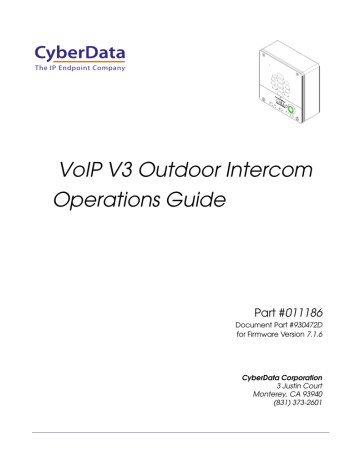 CyberData VoIP Intercom V3 Outdoor Intercom Operations Guide | Manualzz