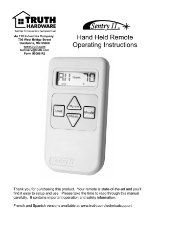 Sentry II Hand Held Remote Operating Instructions | Manualzz