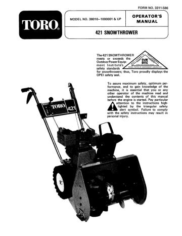 Toro 421 Snowthrower Operator's Manual | Manualzz