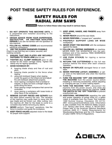 DELTA Radial Arm Saw Safety Rules | Manualzz