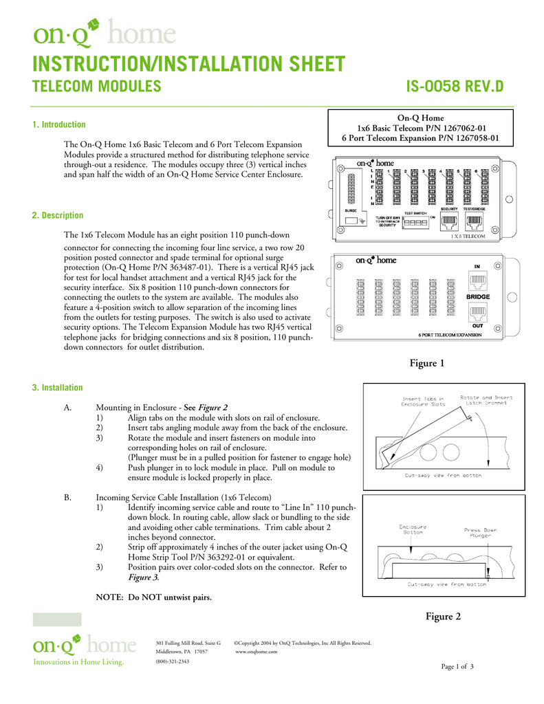 Legrand 1 x 6 Basic Telecom Module, IS-0058 Installation guide | Manualzz