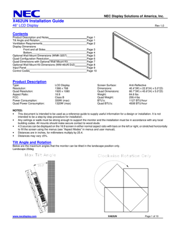 NEC X462UN 46 Installation Guide | Manualzz