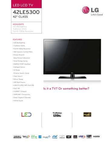 LG Electronics 42LE5300 Flat Panel Television User manual | Manualzz