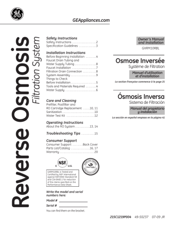 GE GXRM10RBL Under Sink Reverse Osmosis Water Filtration System ...