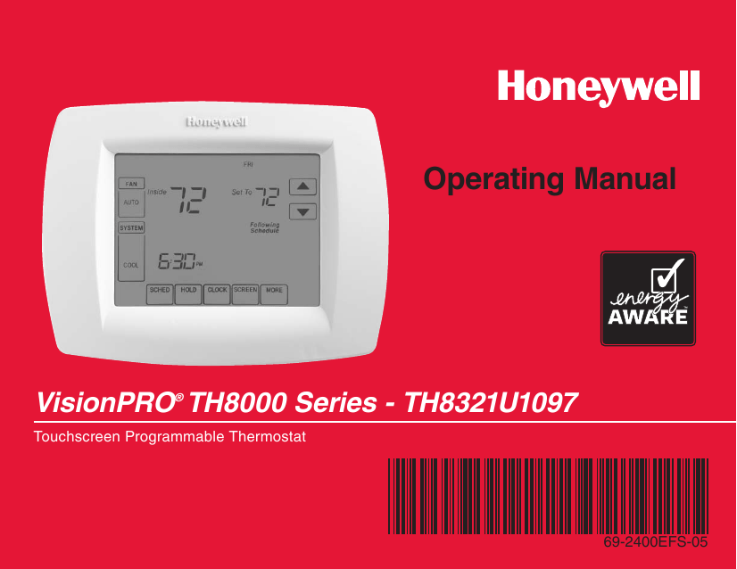 Honeywell Home TH8321WF1001 VisionPro® 8000 3H/2C Wi-Fi Programmable Thermostat Use And Care ...