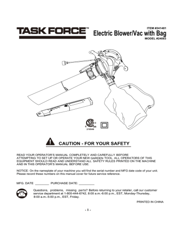 TASK FORCE Electric Blower/Vac 24083 User Manual | Manualzz