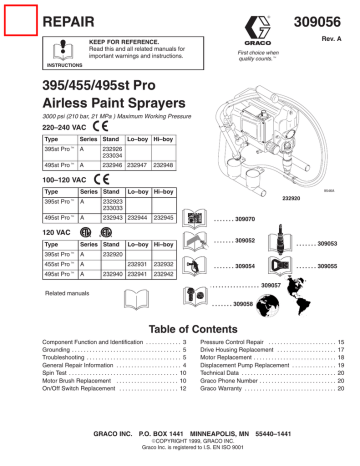 Graco 309056A 395/455/495st Pro Airless Paint Sprayers Owner's Manual | Manualzz