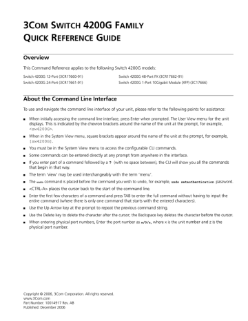 3com 4200G 24-Port Quick Reference Manual | Manualzz