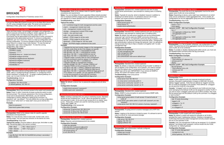 Configuration Cheat-Sheet for IP Switches version 0.6.2 Connecting ...