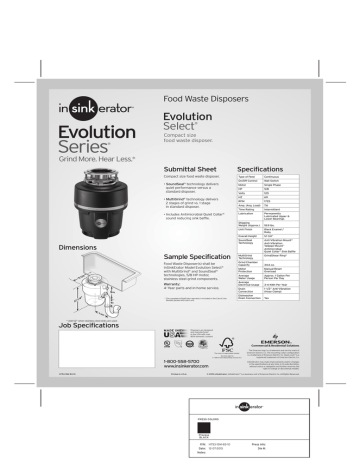 InSinkErator SELECT Evolution Select 5/8 HP Continuous Feed Garbage ...