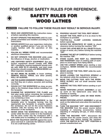 Wood Lathe Safety Rules | Manualzz