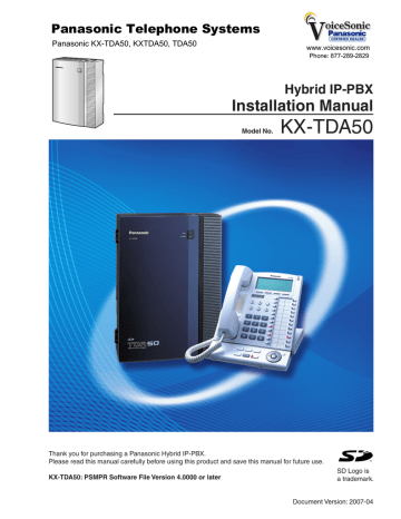 Panasonic KX-TDA50 Hybrid IP-PBX Installation Manual | Manualzz