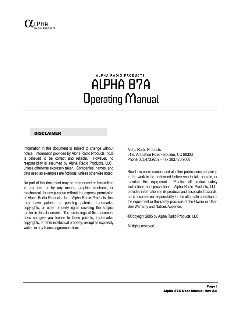 alpha-radio-87a-operating-manual-manualzz