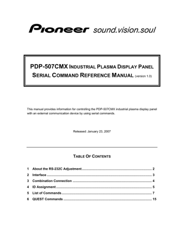 Pioneer PDP-507CMX Crt Tv Command Reference Manual | Manualzz