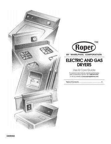 Roper ELECTRIC AND GAS DRYERS 3405639A Use and Care Manual | Manualzz