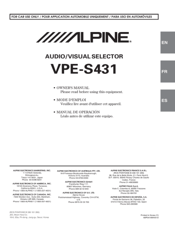 Alpine VPE-S431 Owner's Manual | Manualzz