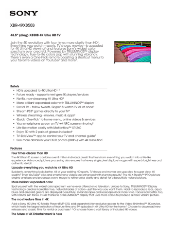 Sony XBR-49X850B Car Satellite TV System Specification Guide | Manualzz