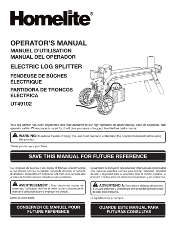 Homelite UT49103 5-Ton Electric Log Splitter manual | Manualzz