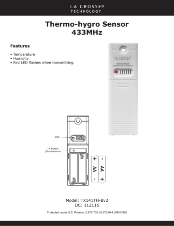 La Crosse Technology TX141TH-BV2 Temperature and Humidity Sensor ...