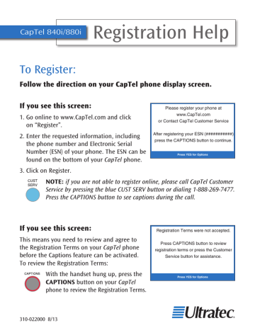 CapTel 840 840i, 880 880i Registration Help | Manualzz