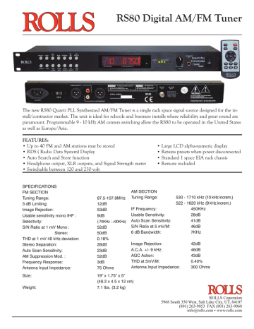 Rolls RS80 Specifications | Manualzz