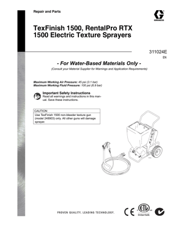 Graco 248650 TexFinish 1500 Texture Sprayer manual | Manualzz