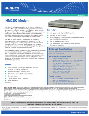 Hughes The HM System HM100 Modem Data Sheet | Manualzz