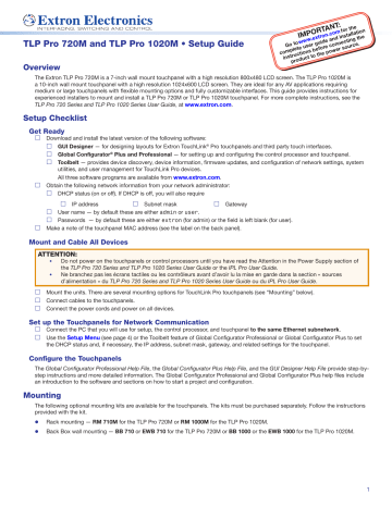 Extron TLP Pro 1020M Setup guide | Manualzz